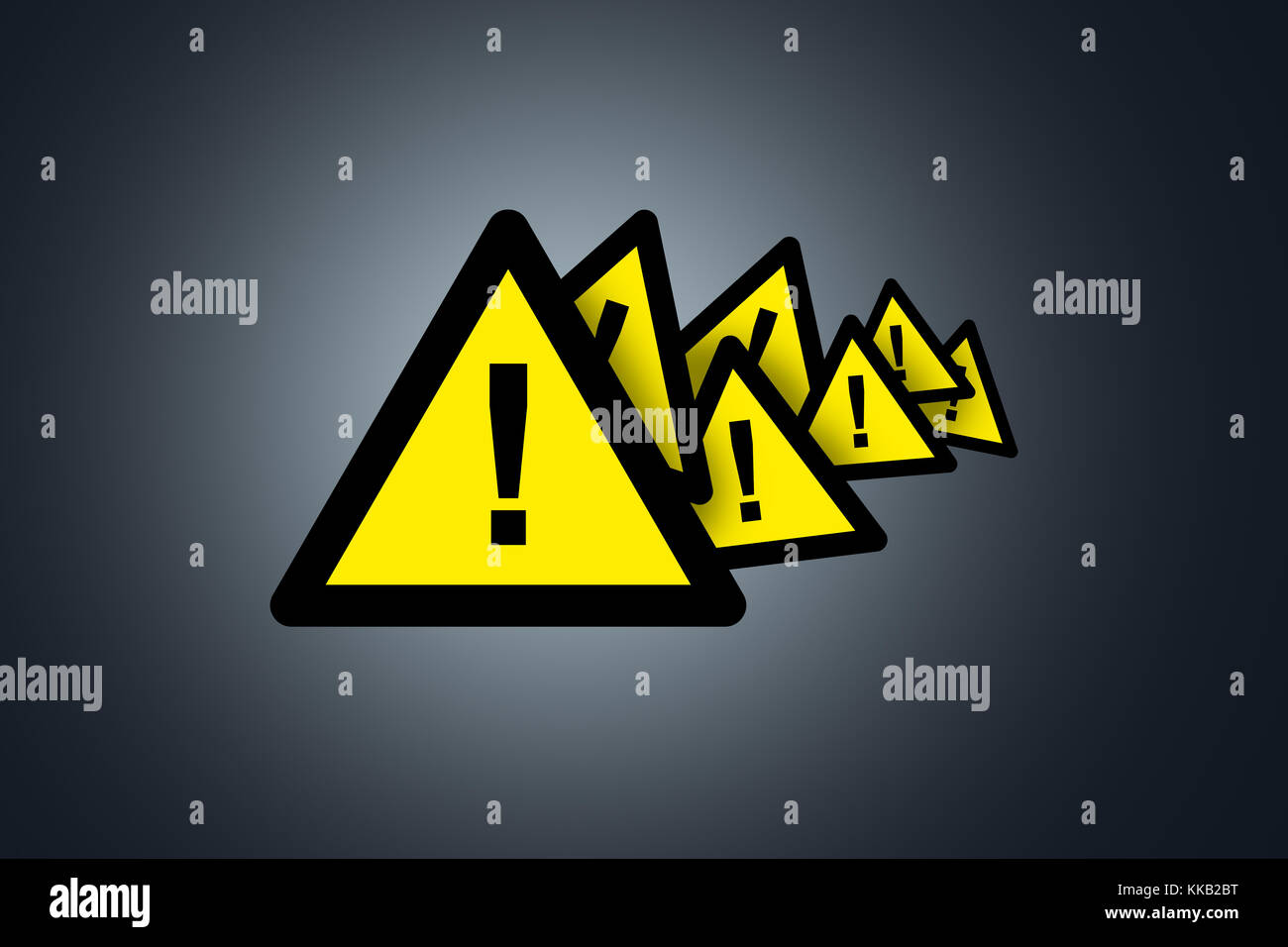 Illustrative triangle yellow warning signboard with exclamation mark on ...