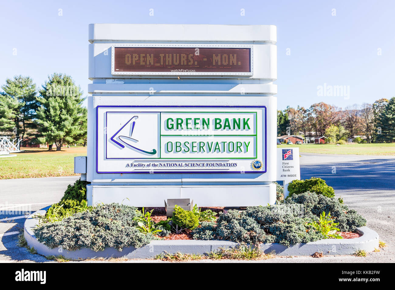 Green Bank, USA - October 18, 2017: Sign for Green Bank radio Telescope ...