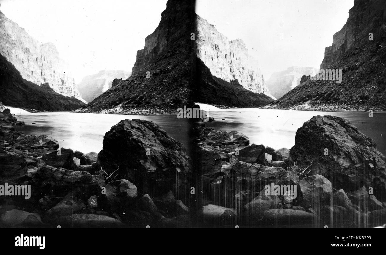 Stereograph of a view from inside the Grand Canyon near Lava Falls on ...