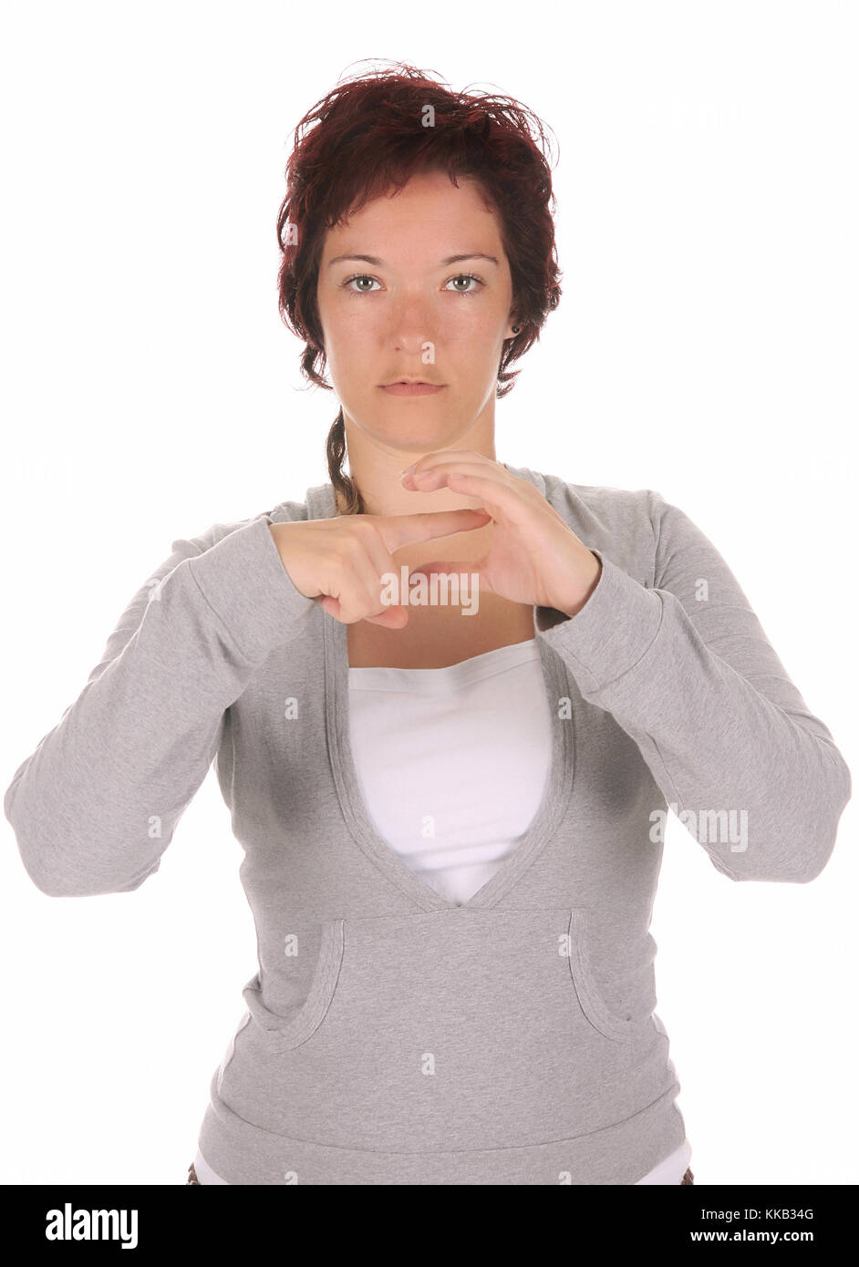 beauty young deaf person hand demonstrating, "E" in the alphabet of ...
