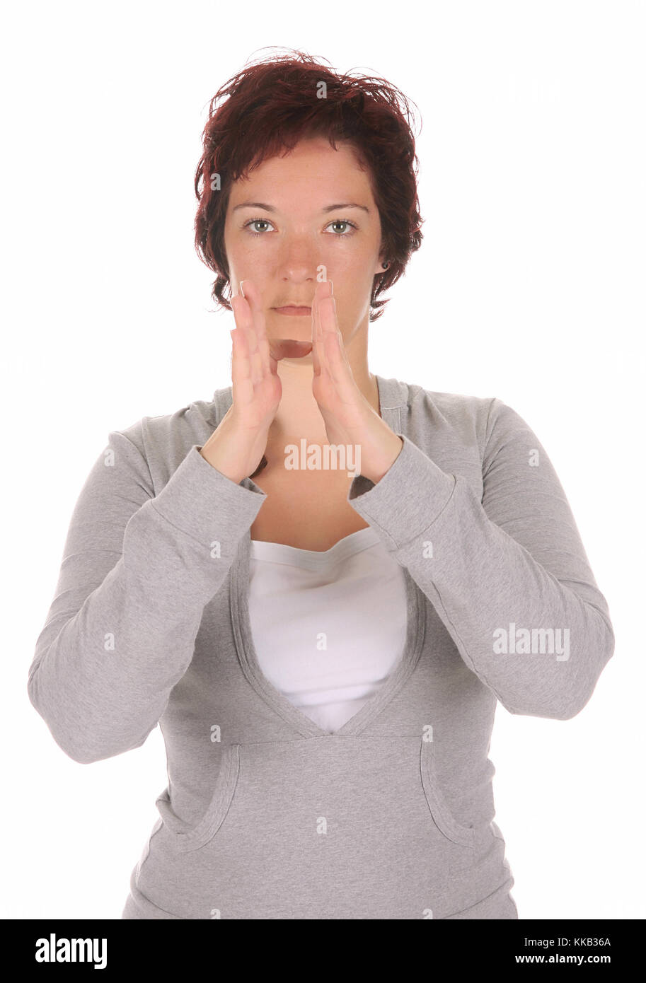 beauty young deaf person hand demonstrating, "H" in the alphabet of ...