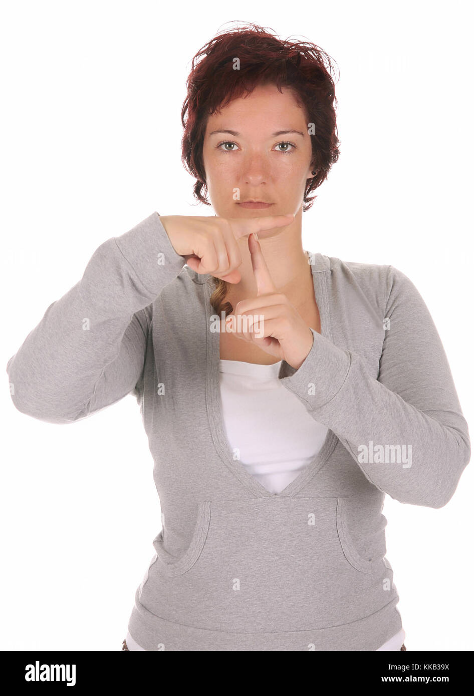 beauty young deaf person hand demonstrating, "T" in the alphabet of ...