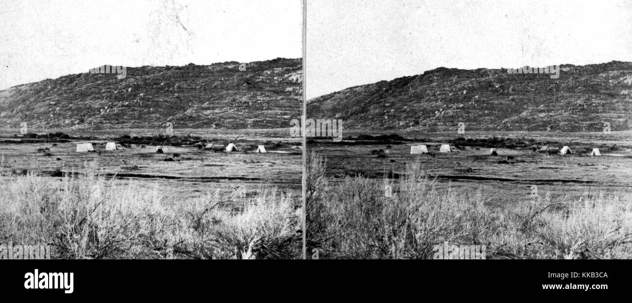 Stereograph from a distance of a USGS field camp near the Sweetwater ...