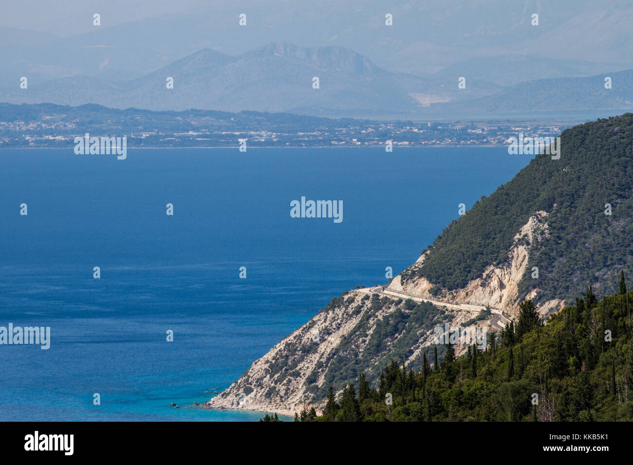 Lefkada Island, Greece, coastline with mountains and vegetation and the ...
