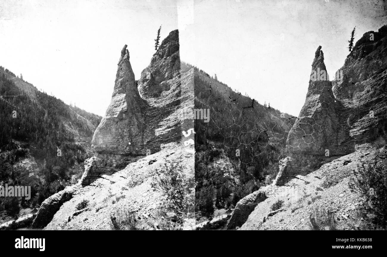 Stereograph showing the rock formation known as The Needle in Bridger ...