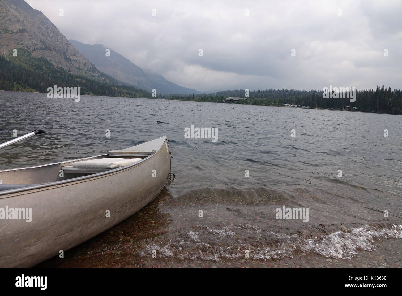 Canoe on Paradise Point, Two Medicine Lake, Glacier National Park ...