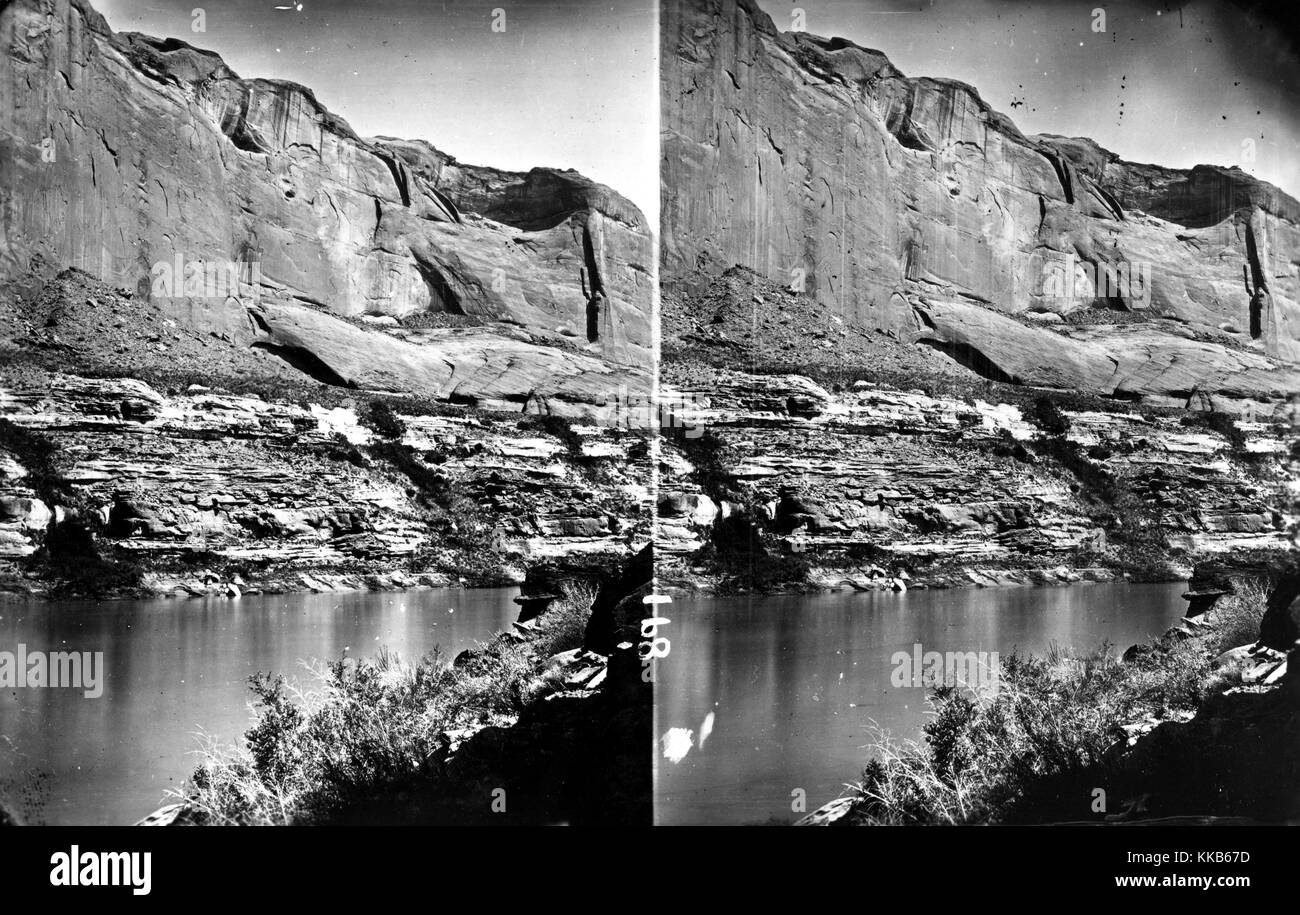 A stereograph of a sheer cliff face in Glen Canyon on the Colorado ...