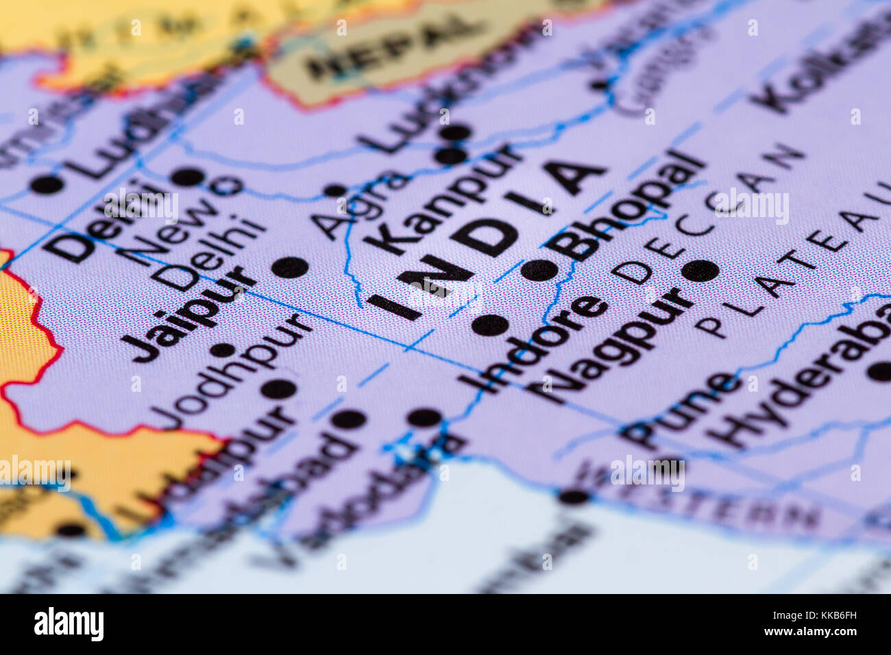 close up of a world map with the word India in focus Stock Photo - Alamy