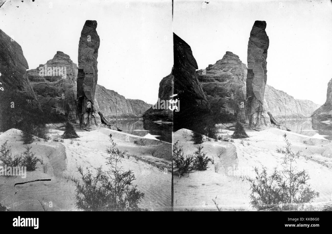 Stereograph of Sentinel Rock in Glen Canyon on the Colorado River, Utah ...