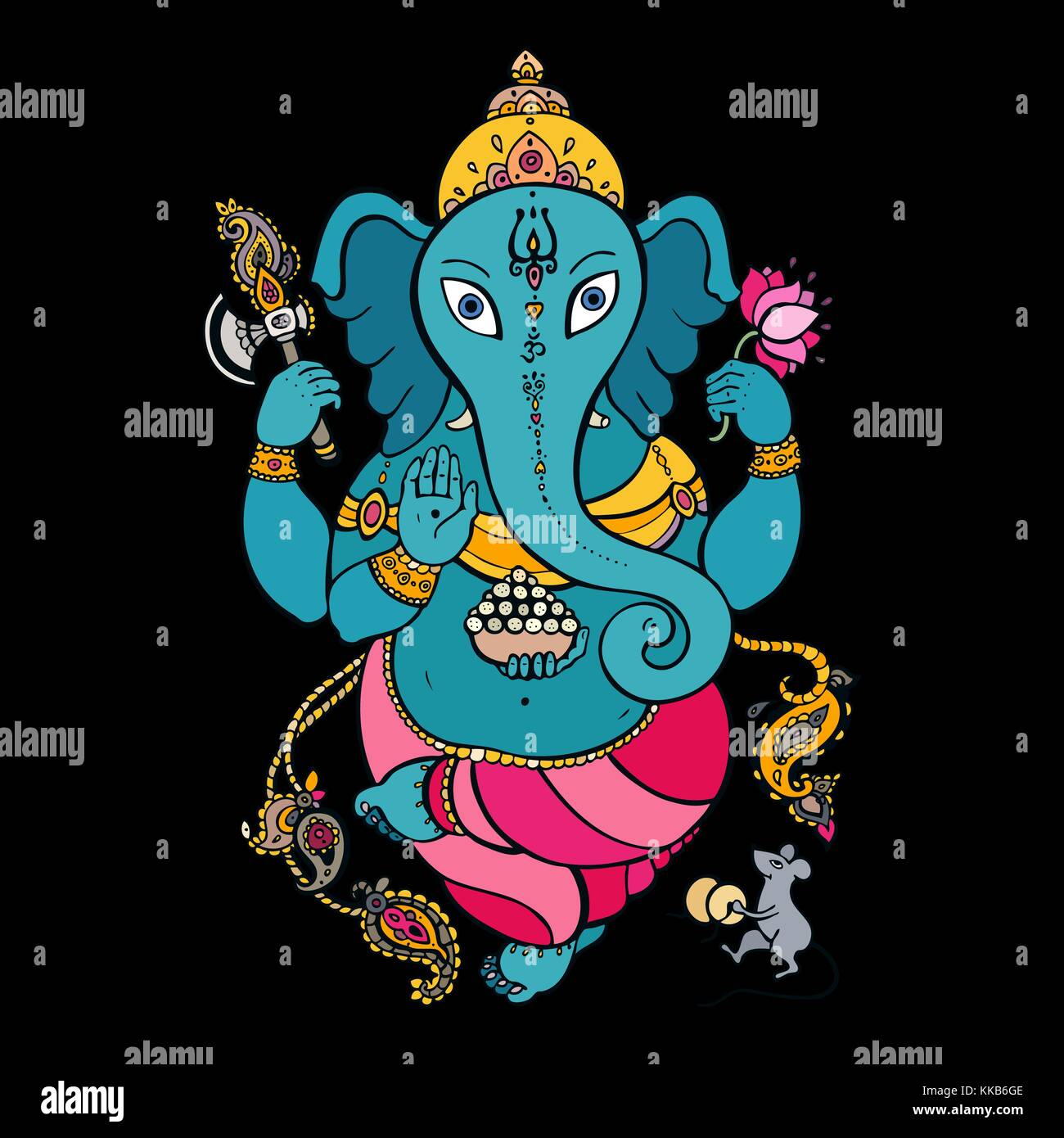 Hindu God Ganesha. Golden Ganapati. Vector hand drawn illustration ...