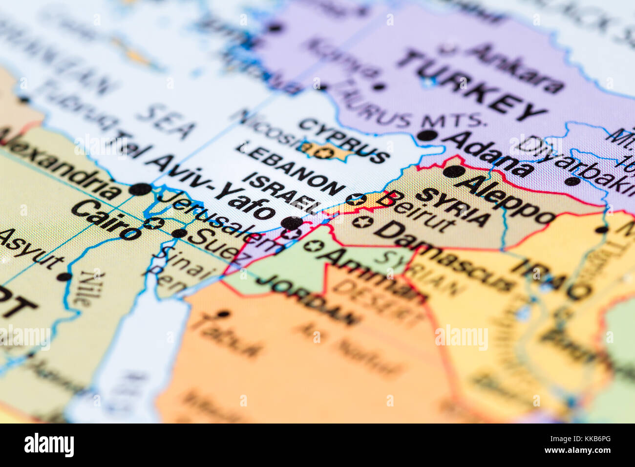 close up of a world map with the country of Israel in focus Stock Photo ...