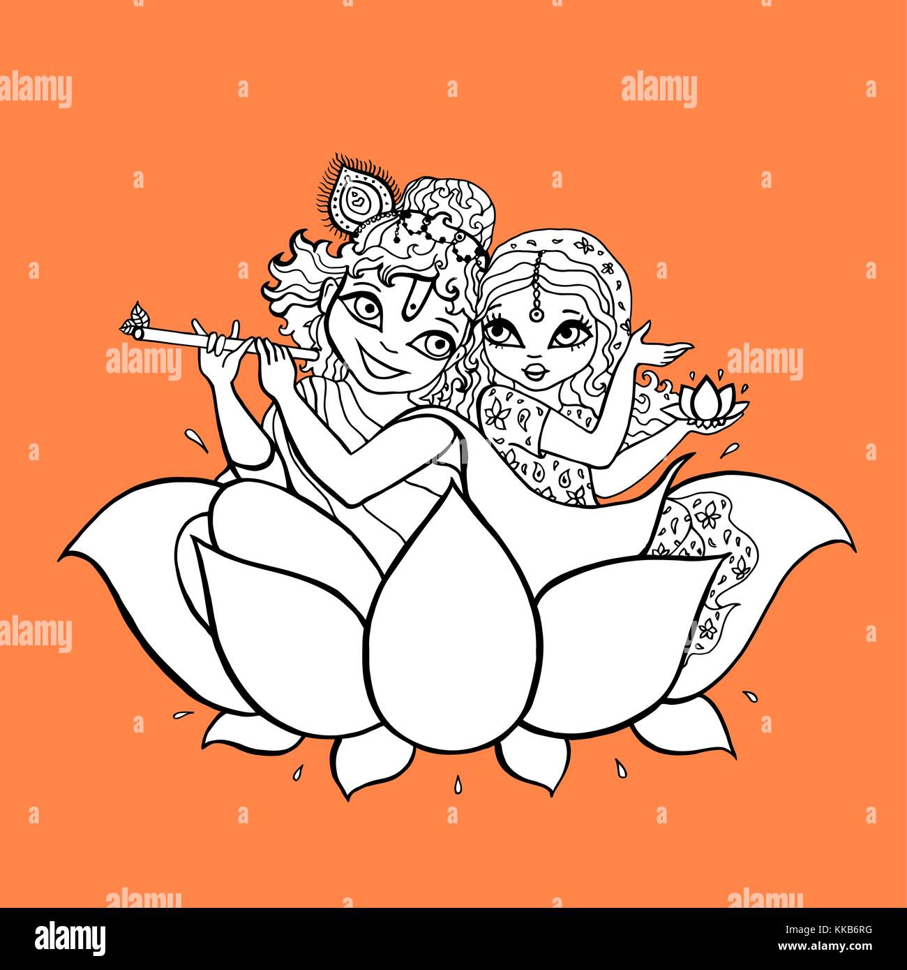 Hindu God. Radha, Krishna Vector hand drawn illustration Stock Vector ...