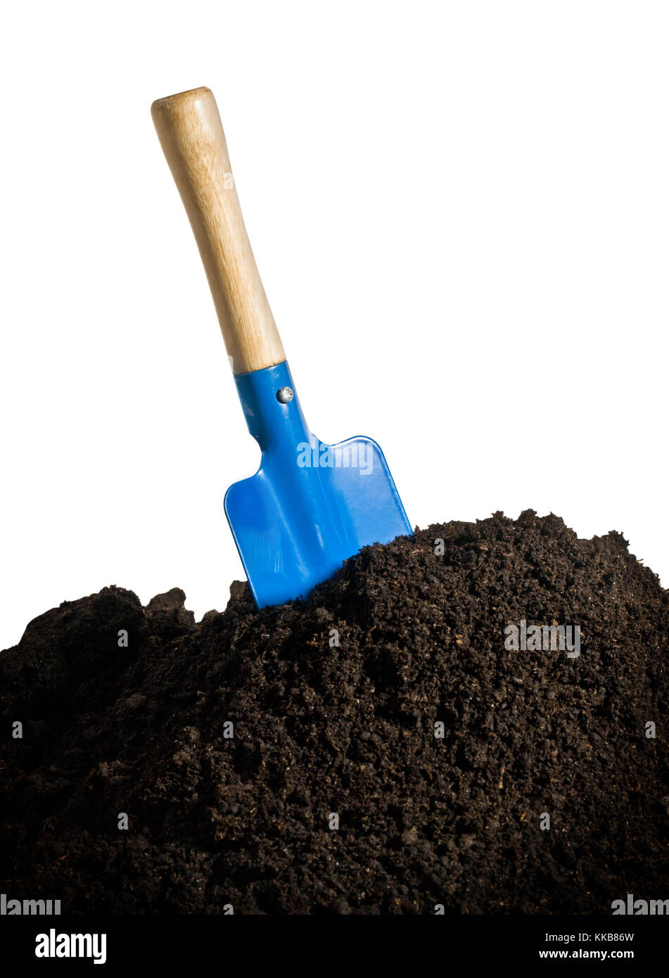 Close-up of organic soil and spade isolated on white background Stock ...