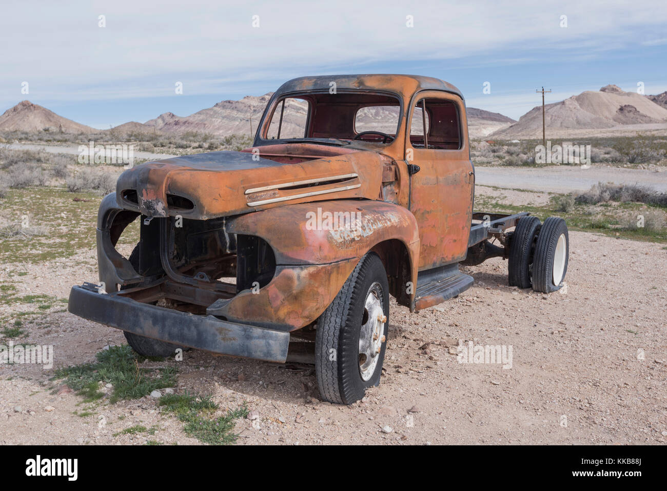 Abandoned and neglected vehicle in Death Valley, Nevada, USA, engine ...