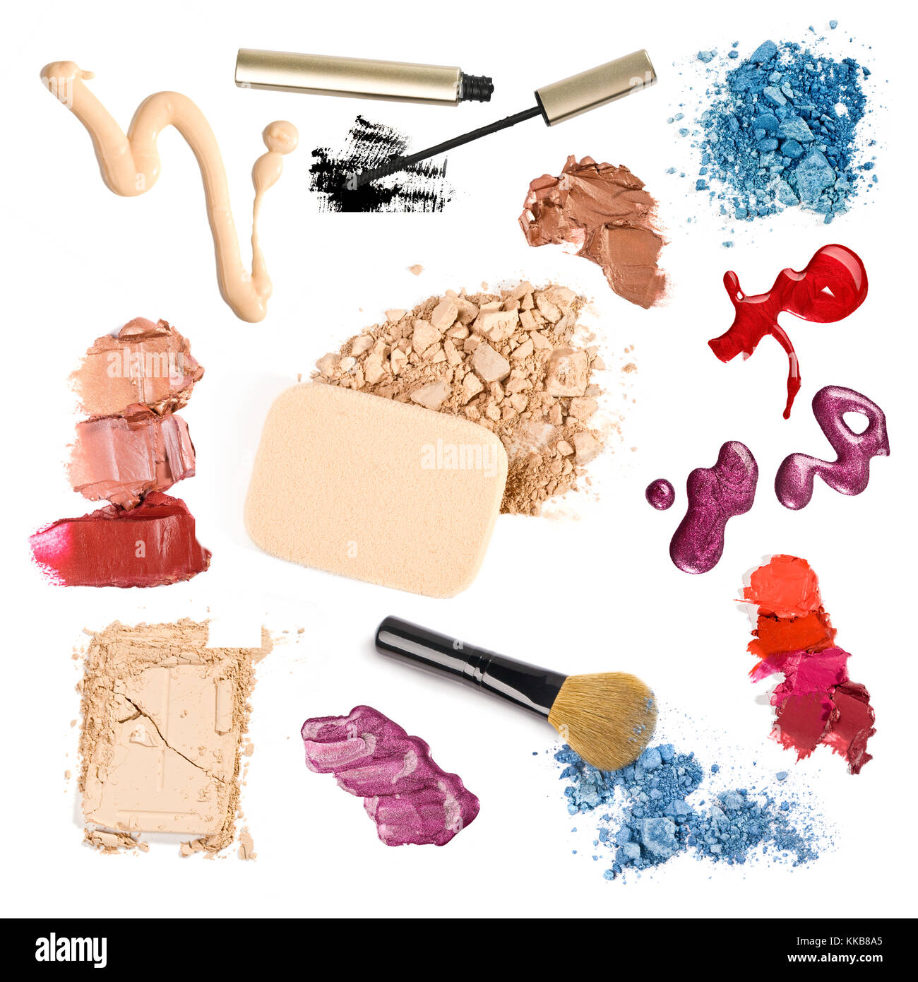 group of make-up products isolated on white Stock Photo - Alamy