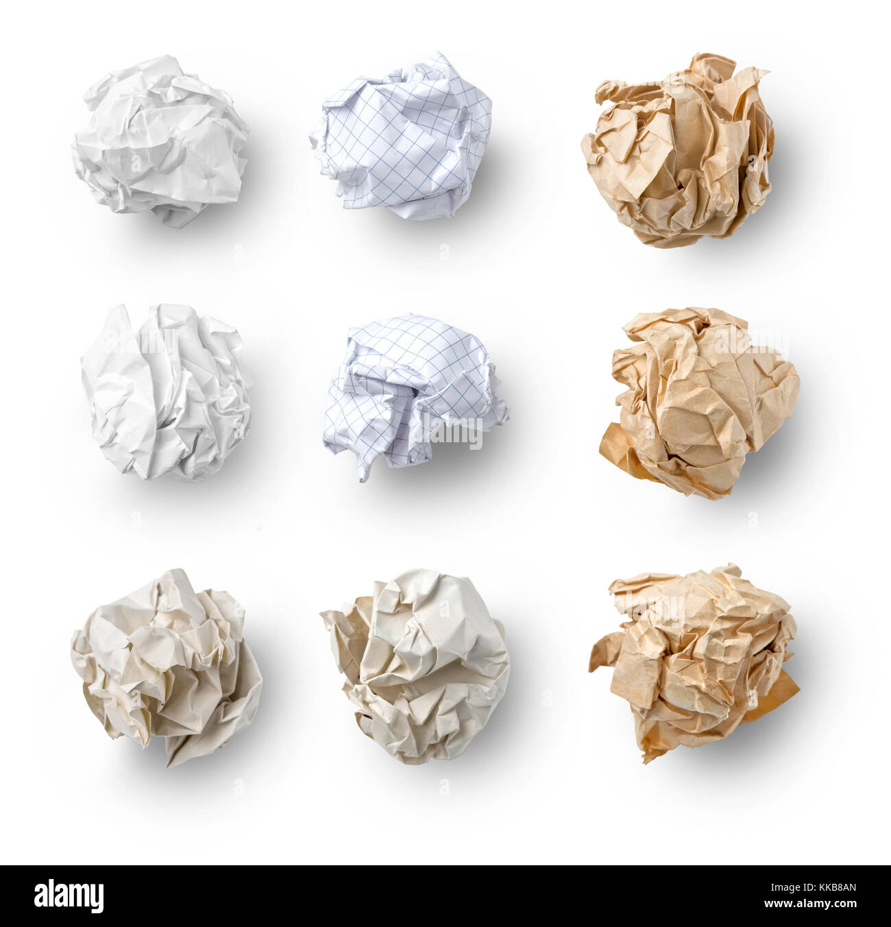 Set of Crumpled Paper- School Squared, Office and Brown Craft isolated ...