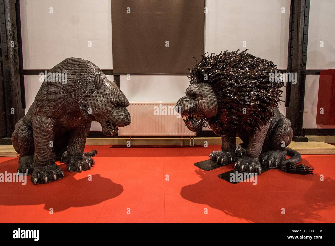 A steel sculptures are displayed at the exhibition of the 'Gallery of ...