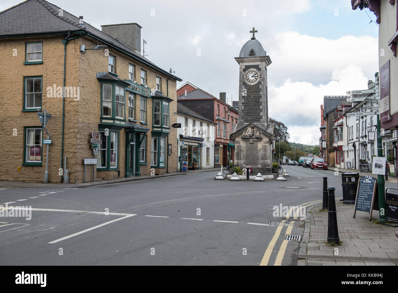 Rhayader, featuring the clock tower in the centre of town. Powys, Wales ...