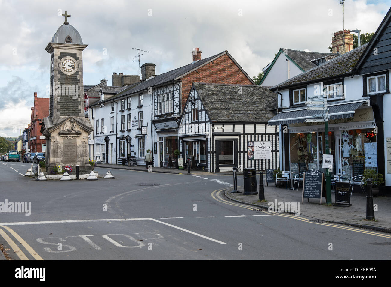 Rhayader, featuring the clock tower in the centre of town. Powys, Wales ...