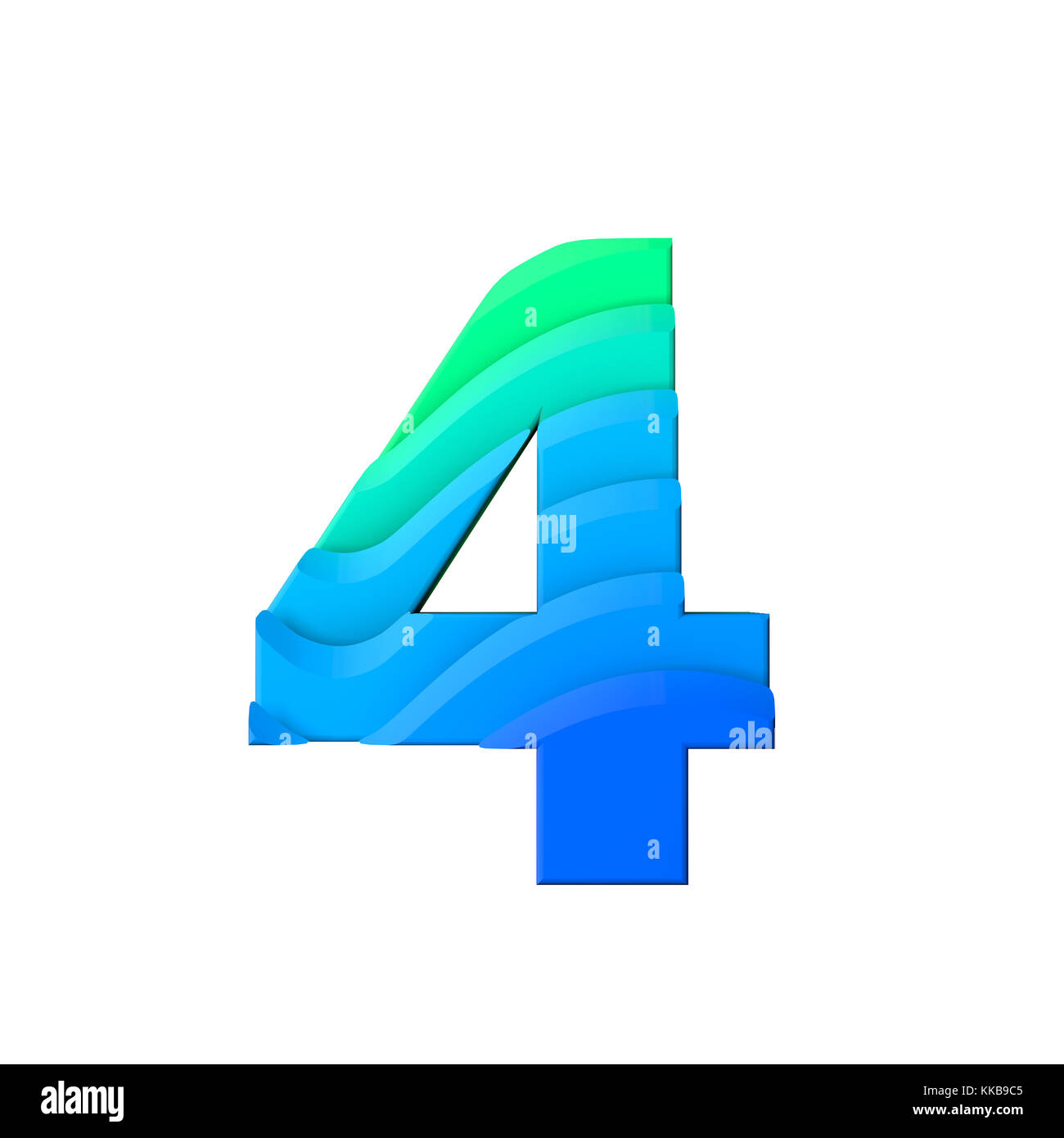 Number 4. Layered wave effect character type. 3D Rendering Stock Photo ...