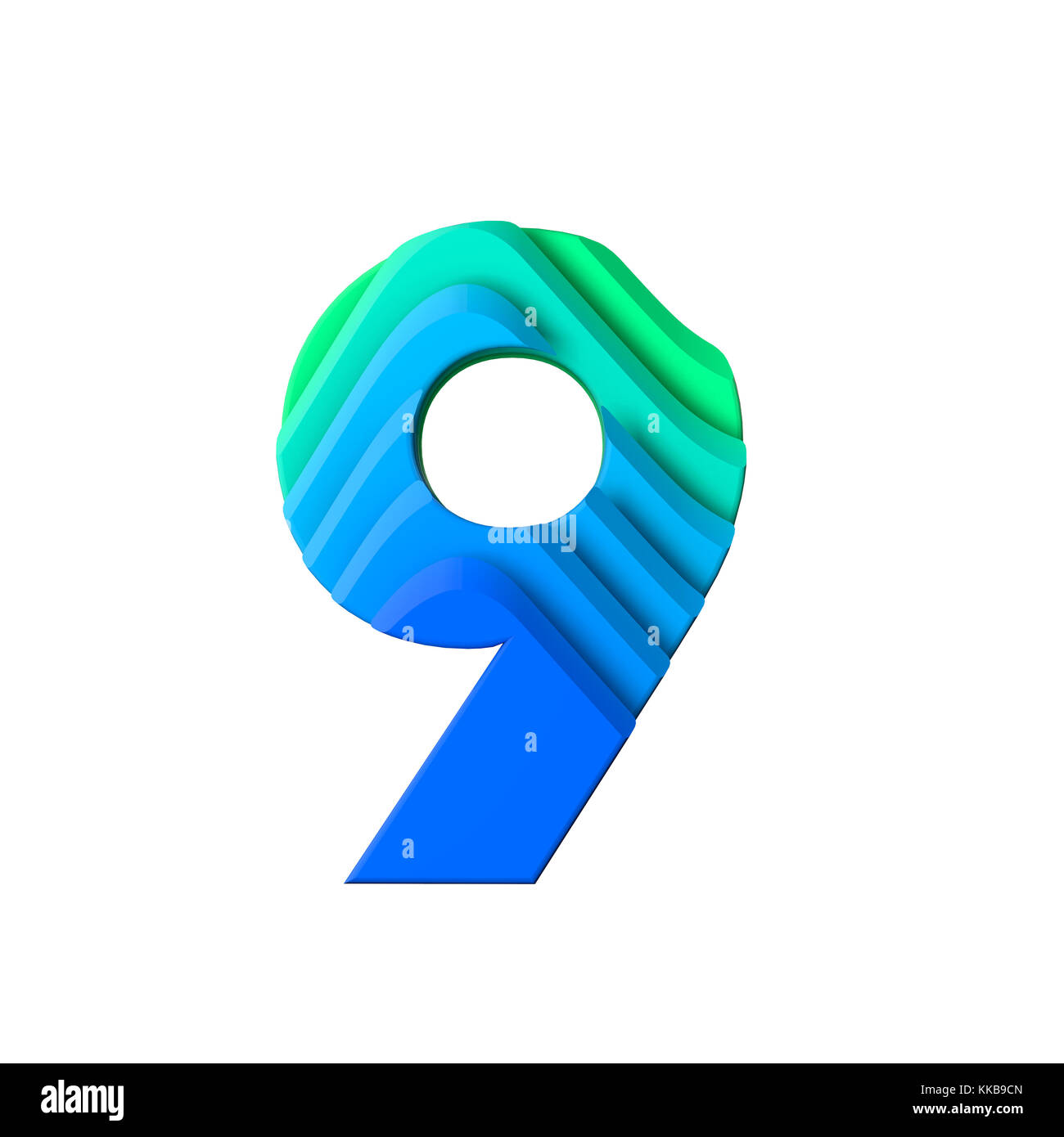 Number 9. Layered wave effect character type. 3D Rendering Stock Photo ...
