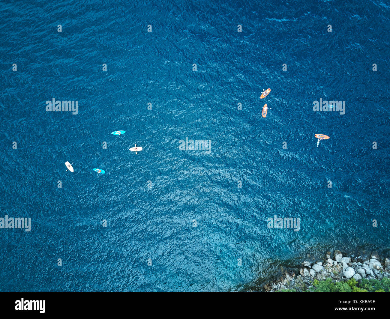 Above view on group of kayaks in blue lagoon water Stock Photo - Alamy