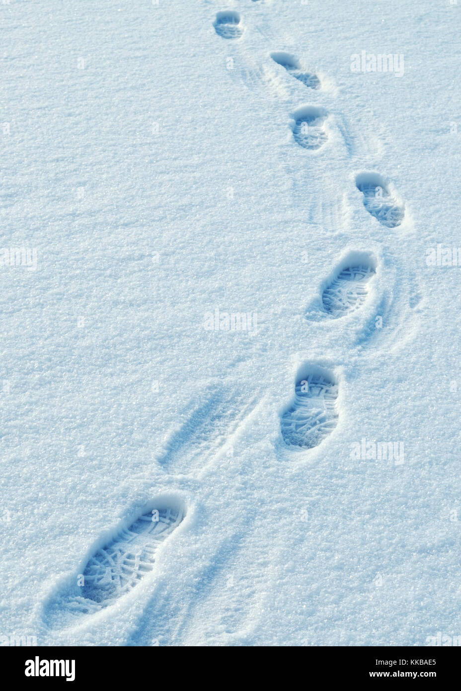 Human footprints on the background of white snow in the field Stock ...