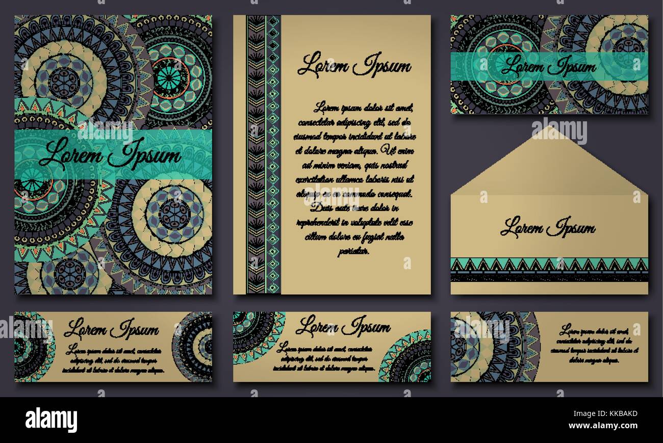 Set of invitation templates with colorful tribal mandalas. Ethnic ...