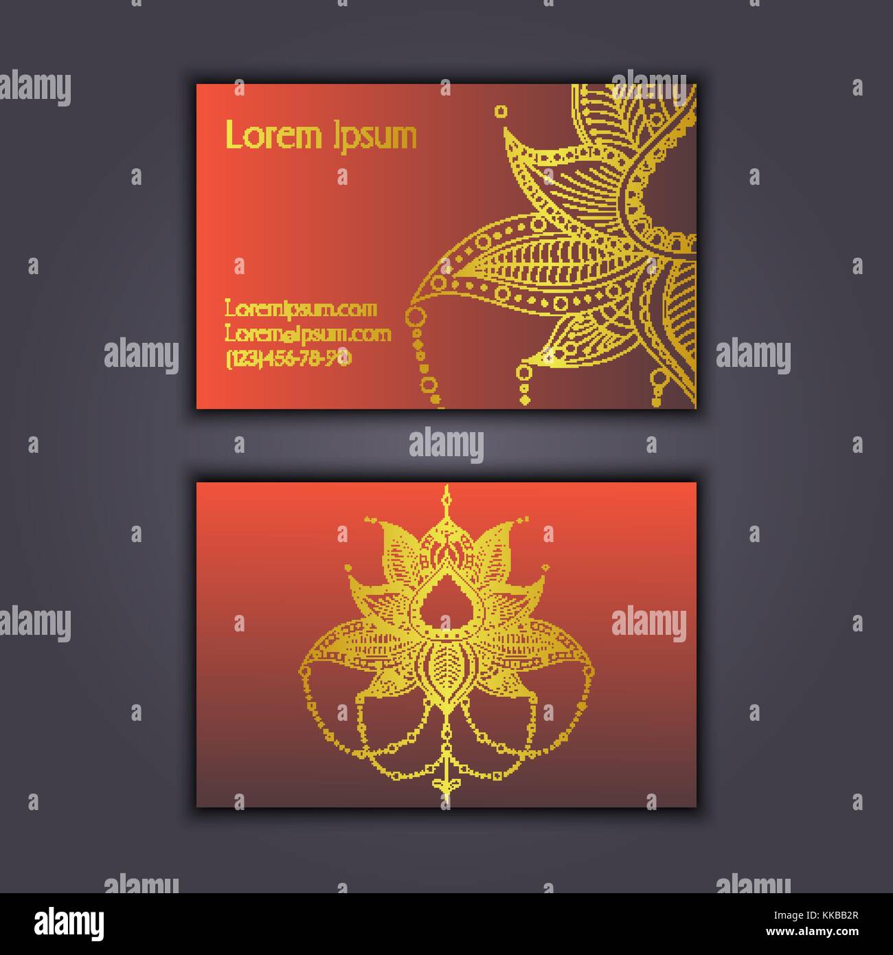 Vector vintage visiting card set. Glowing shiny floral mandala pattern ...