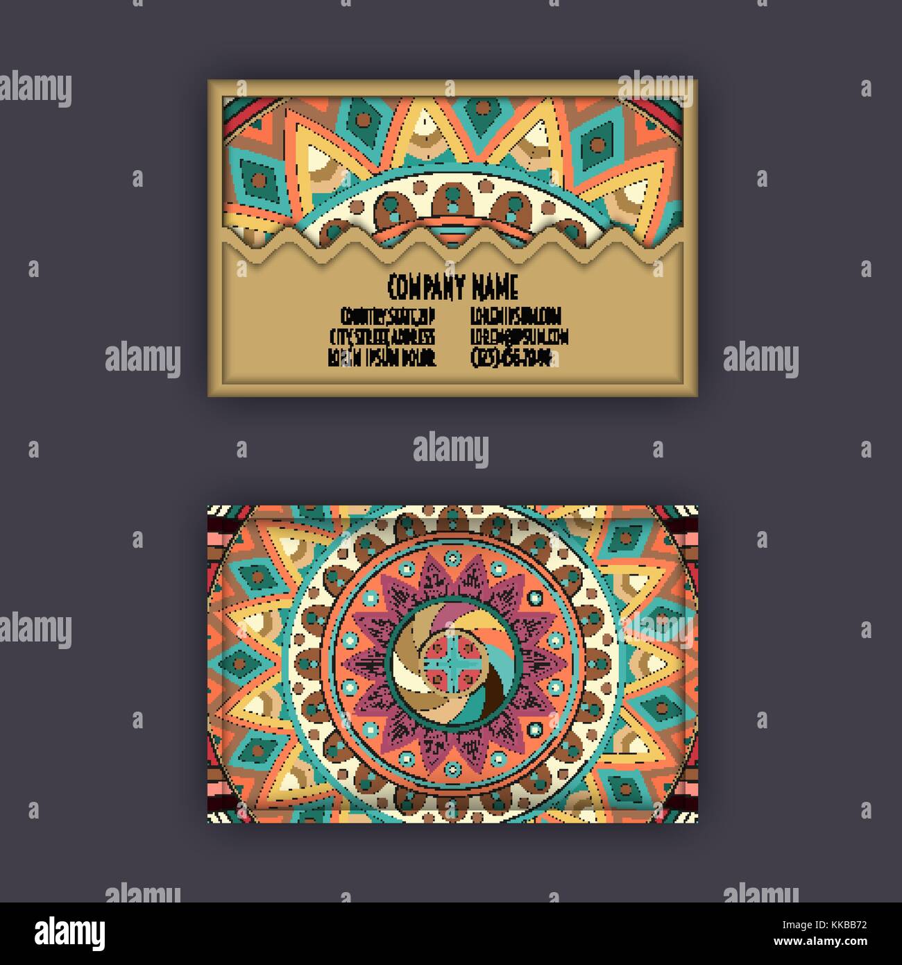 Vector vintage visiting card set. Floral mandala pattern and ornaments ...