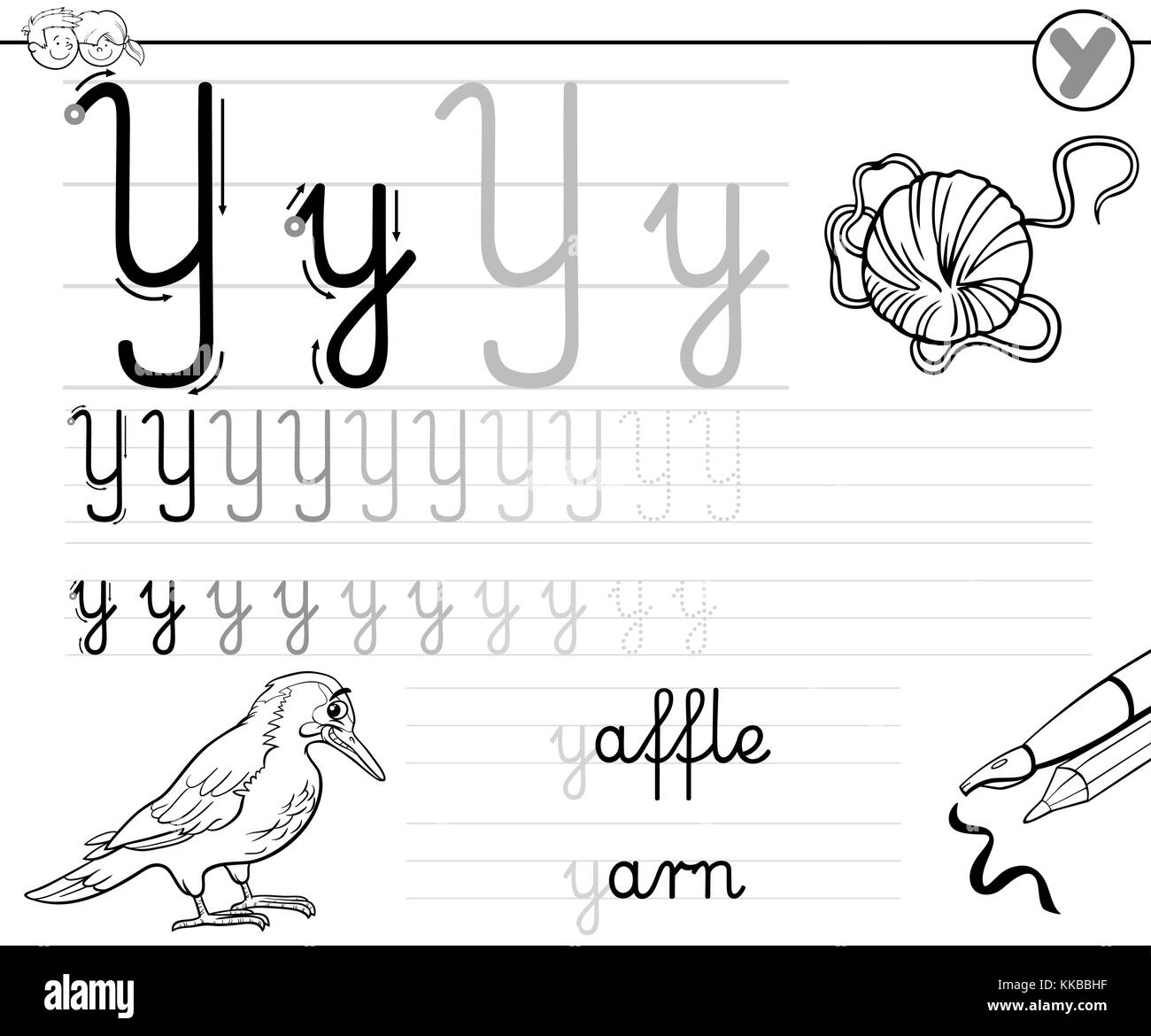 Black And White Cartoon Illustration Of Writing Skills Practice With 