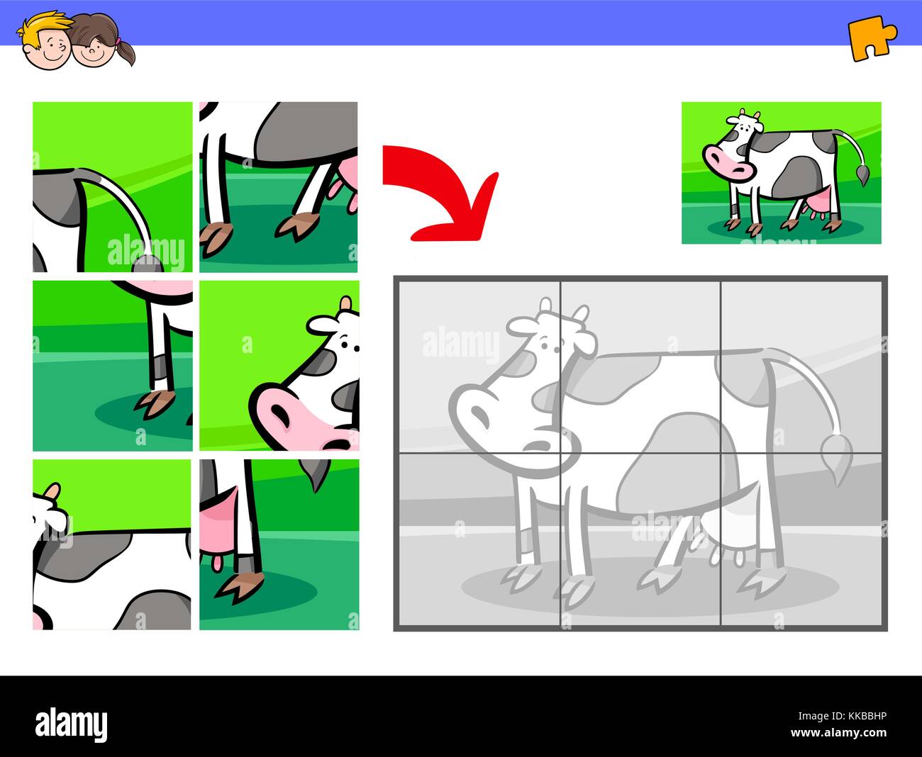 Cartoon Illustration of Educational Jigsaw Puzzle Activity Game for ...