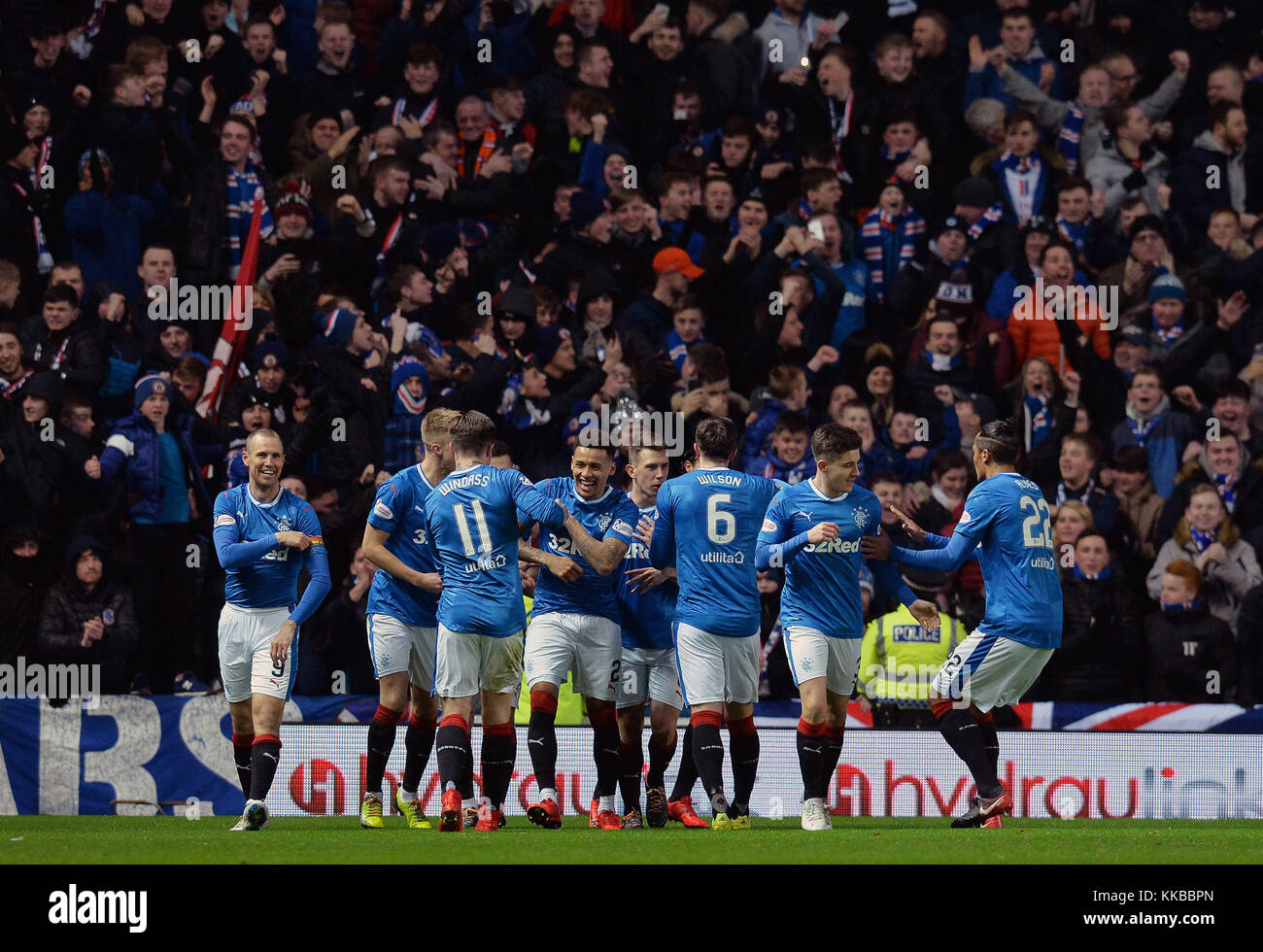 Rangers' James Tavernier celebrates scoring a goal from the penalty ...