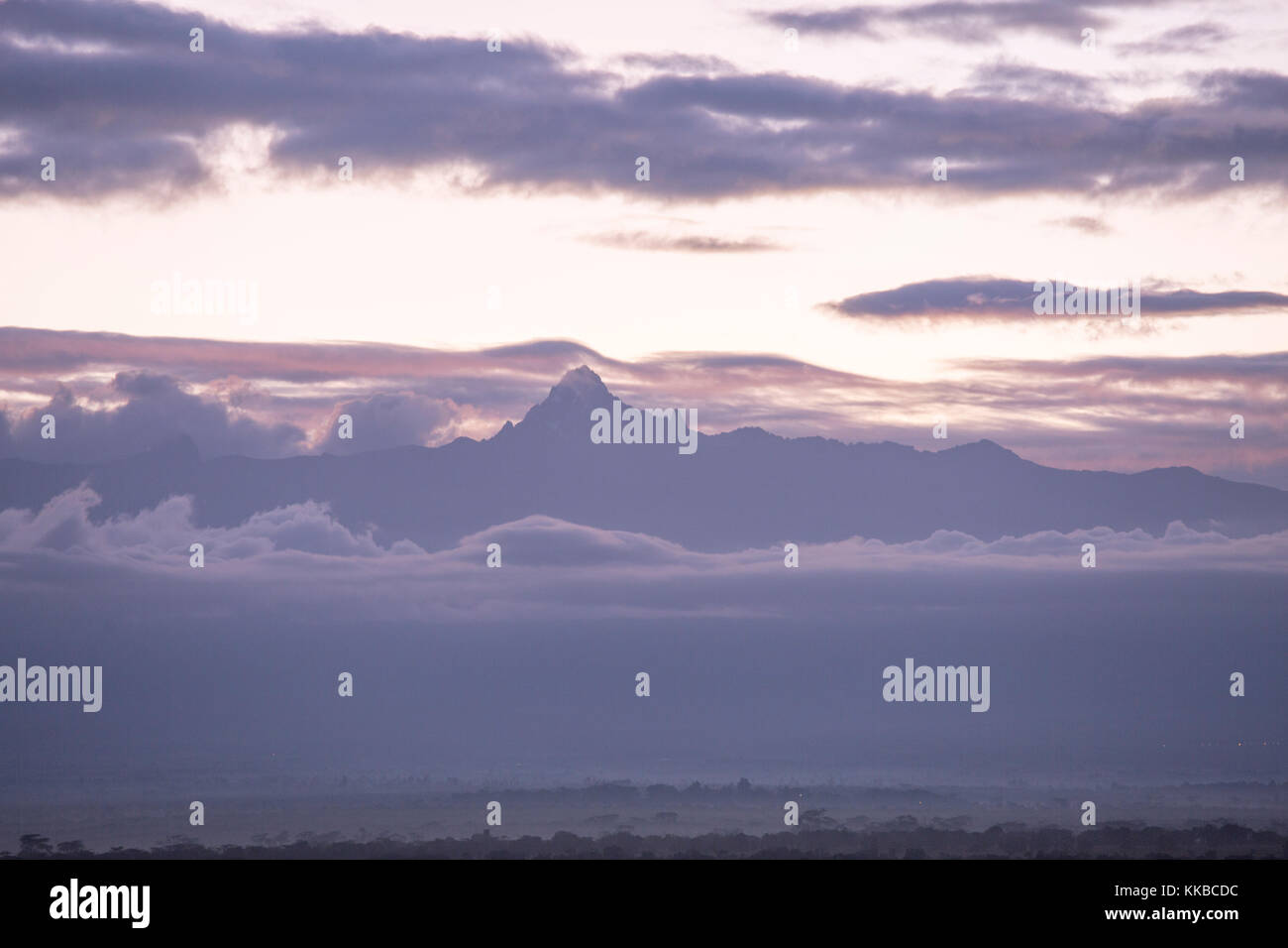 view of Mount Kenya, strong sunrise from a distance with soft ...