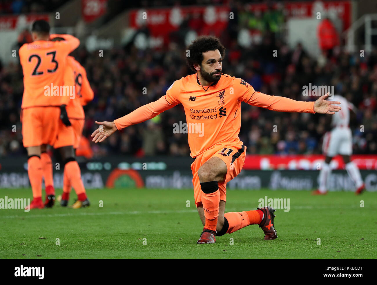 Liverpool's Mohamed Salah celebrates scoring the second goal during the ...