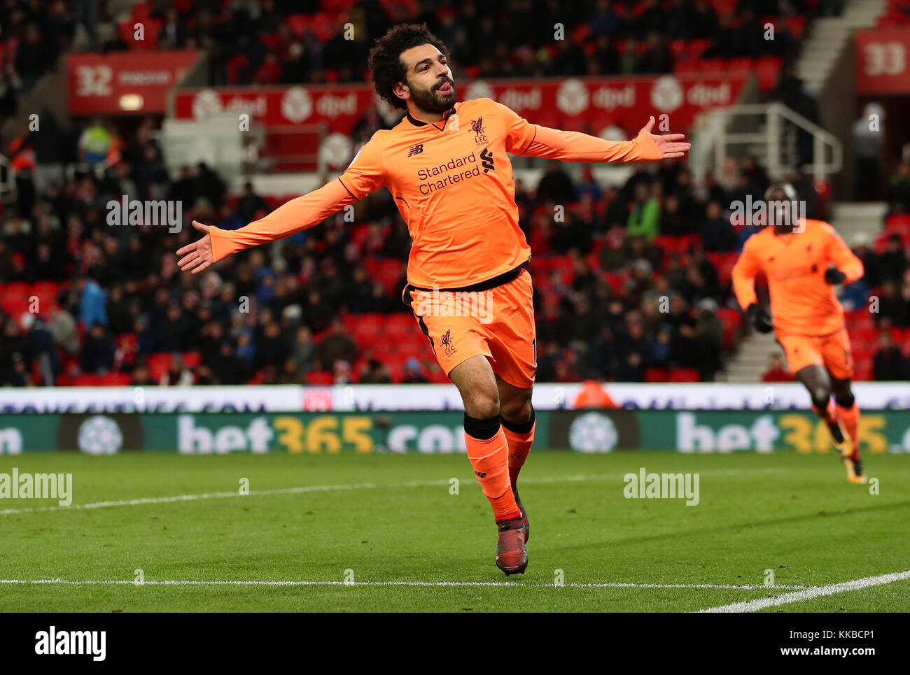 Liverpool's Mohamed Salah celebrates scoring the third goal during the ...