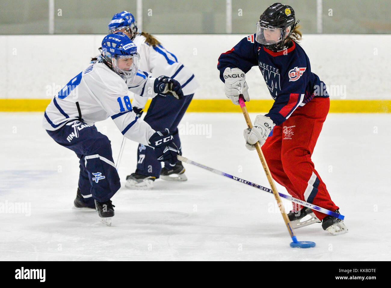 November 28, 2017 - Mississauga, ON, Canada. Players on the ice during ...
