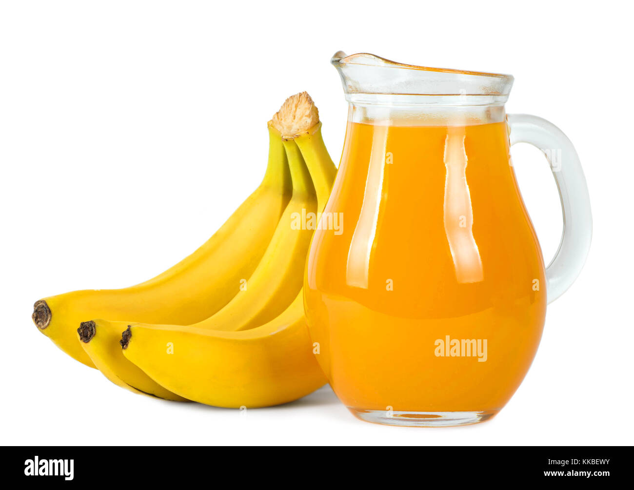 Bananas and juice in a jug . Isolated on a white background Stock Photo ...