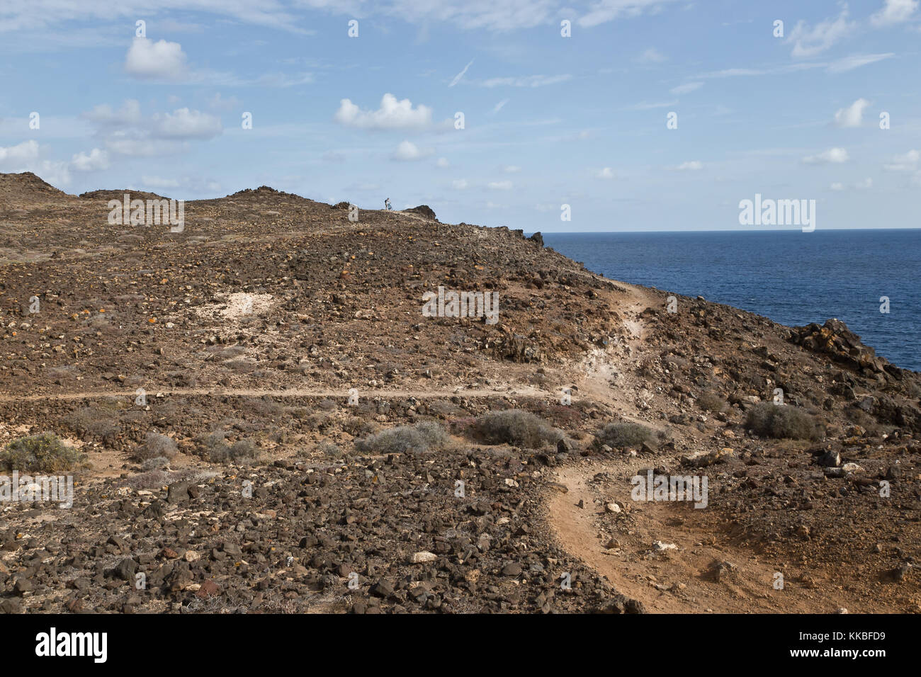 Trail in lava fields, Lanzarote, Spain Stock Photo - Alamy