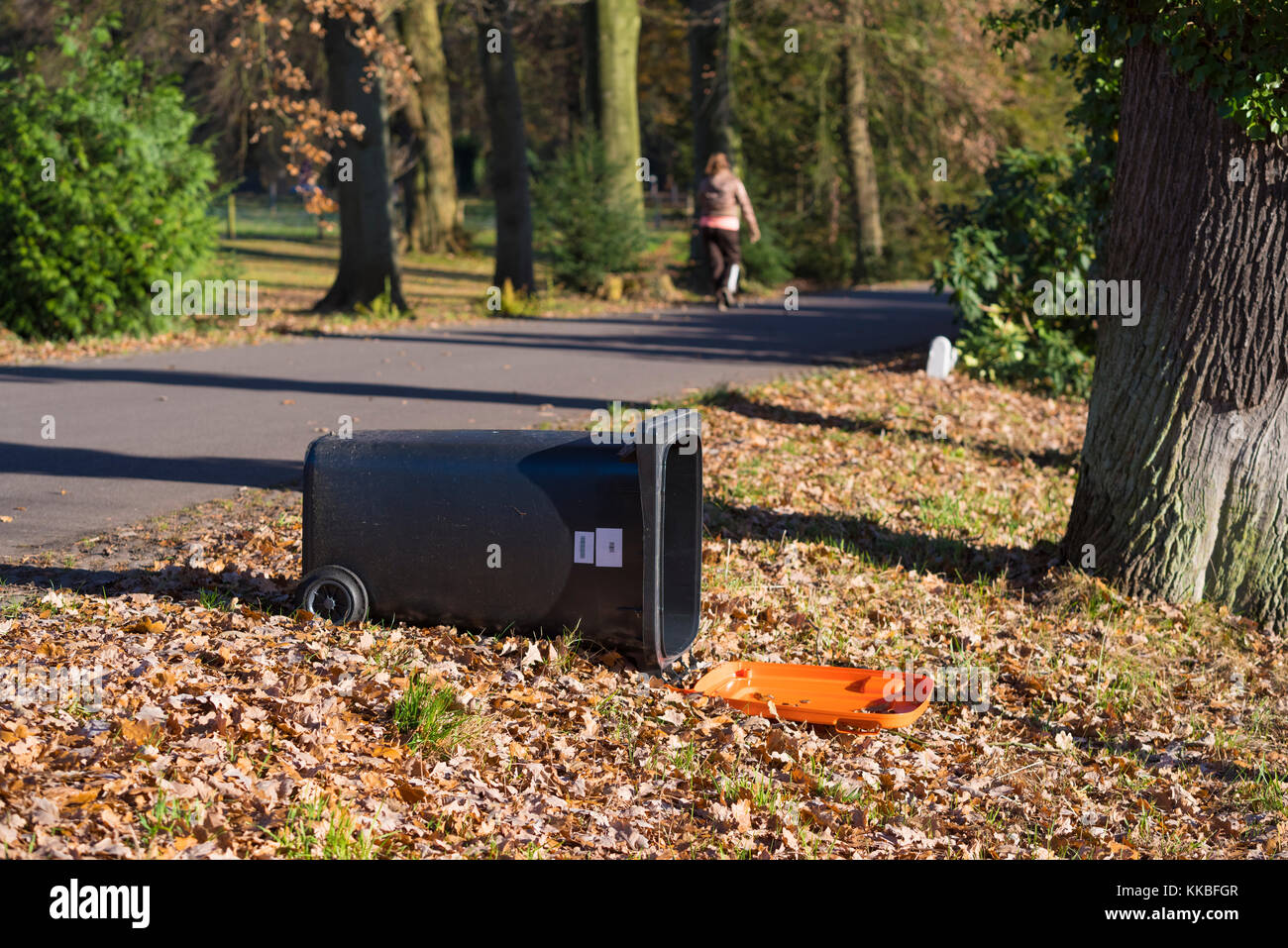 just emptied garbage bin in the roadside Stock Photo - Alamy