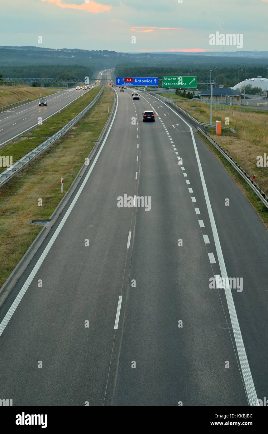 RUDNO, POLAND - AUGUST 13, 2017: Road traffic on the highway A4 in ...