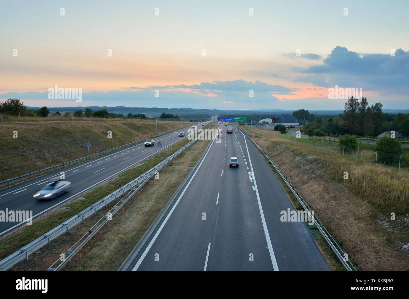 RUDNO, POLAND - AUGUST 13, 2017: Road traffic on the highway A4 in ...