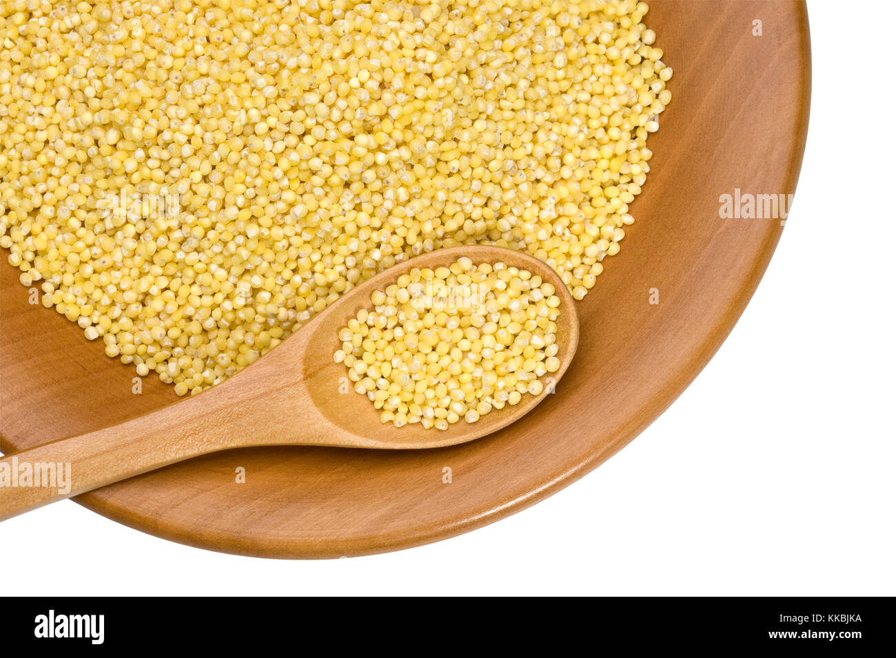 wooden plate with beans and millet on white background with clipping ...