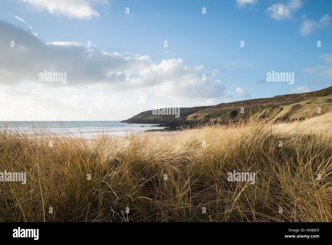 Beautiful landscape image of Freshwater West beach with sand dunes in ...