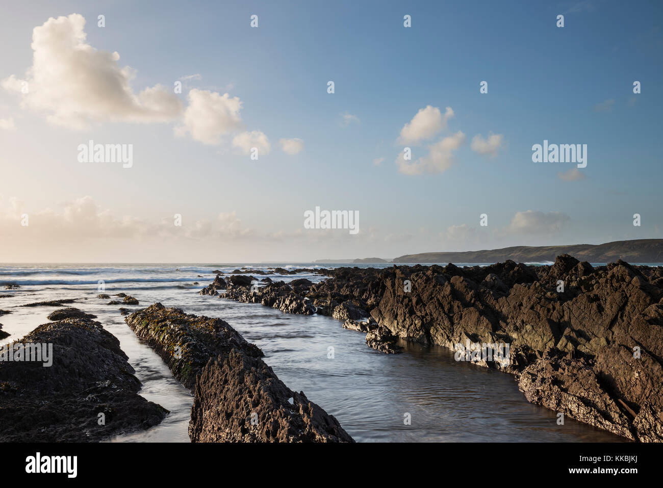 Beautiful sunset landscape image of Freshwater West beach on ...