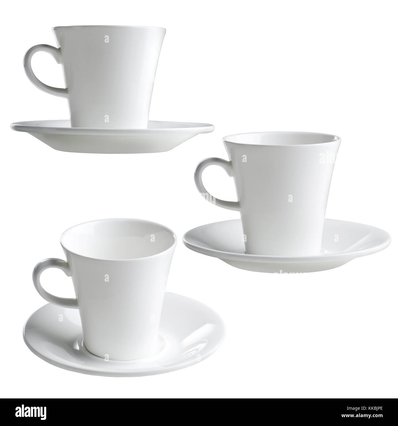 set of white coffee cups on white background Stock Photo - Alamy