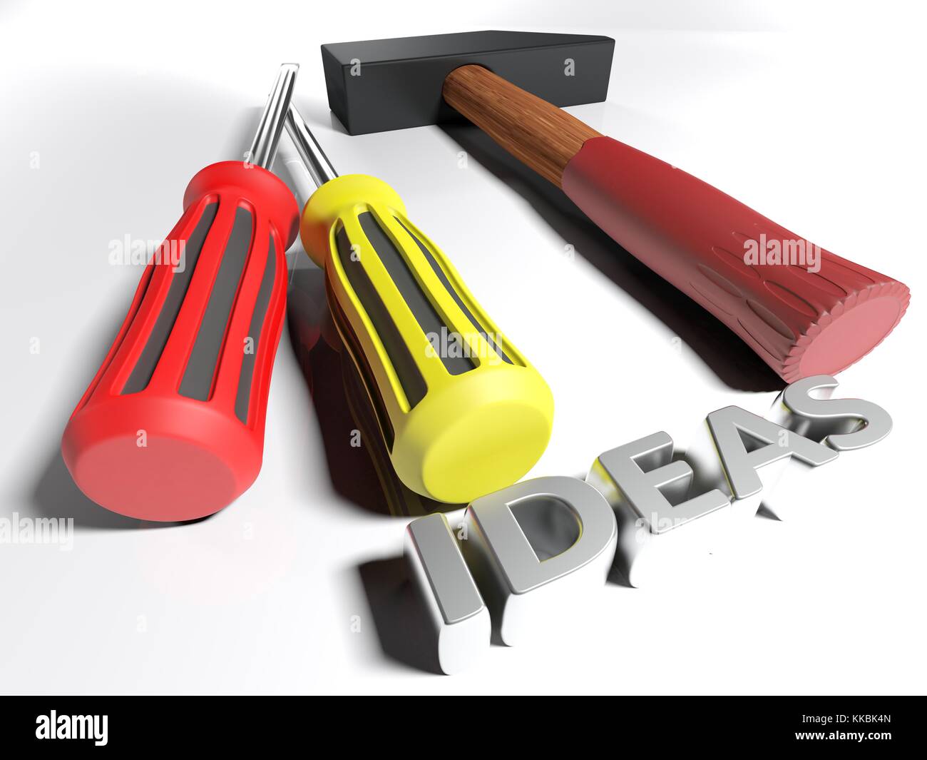 Hammer and screwdrivers with IDEAS - 3D rendering Stock Photo - Alamy