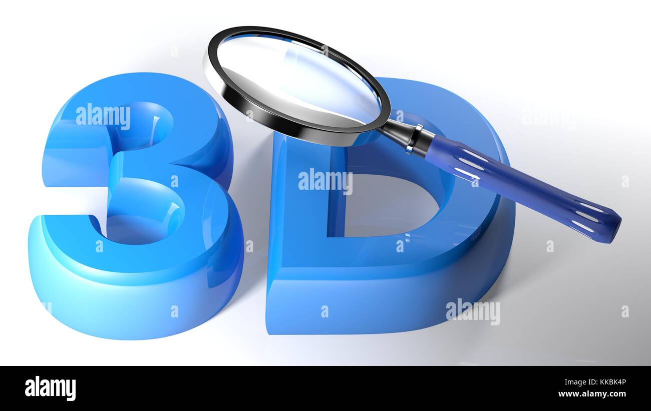Magnifier on blue 3D - 3D rendering Stock Photo - Alamy