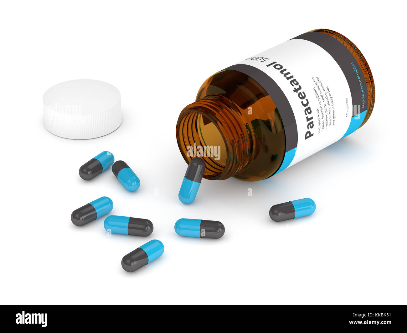 3d rendering of paracetamol bottle with pills over white. Acetaminophen ...