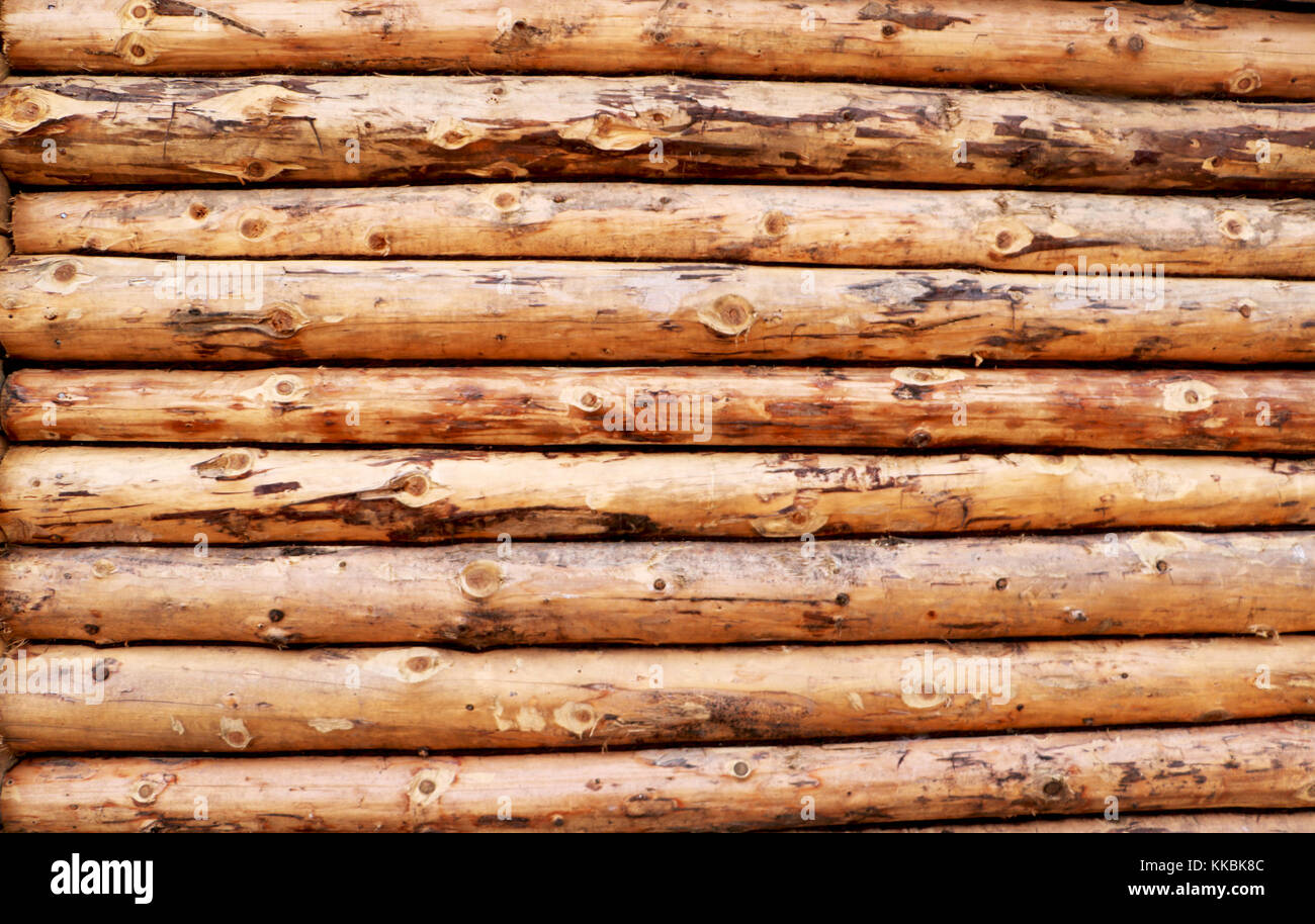 Wooden logs wall of rural house background Stock Photo - Alamy